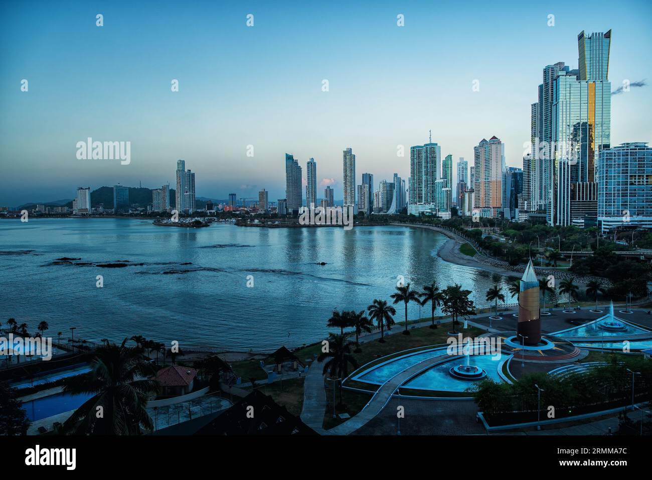 Panama city – architecture of beautiful city on the ocean coast with ...