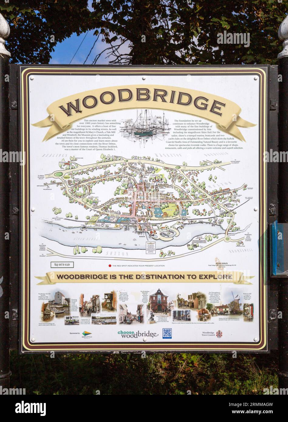 Information notice and tourist map, Woodbridge, Sufffolk, England, Uk ...