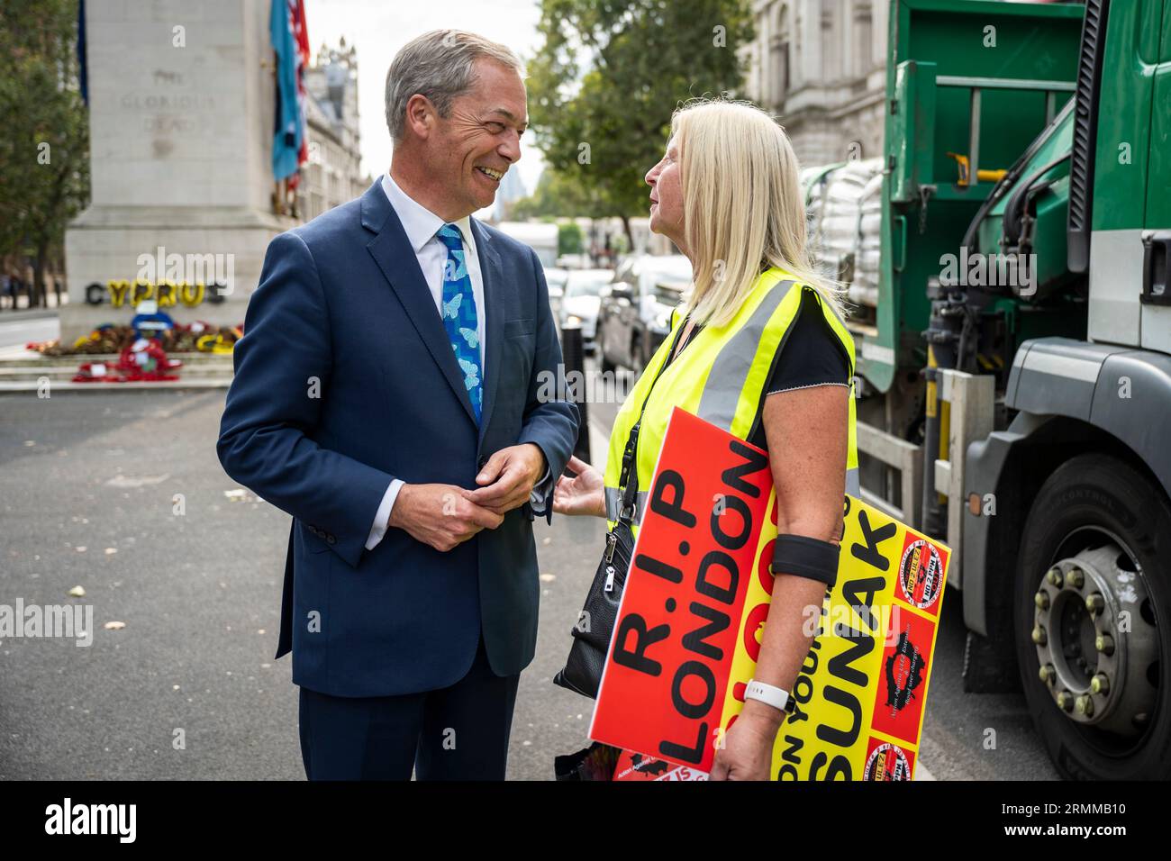 London, UK. 29 August 2023. (L) Former UKIP leader Nigel Farage at a ...