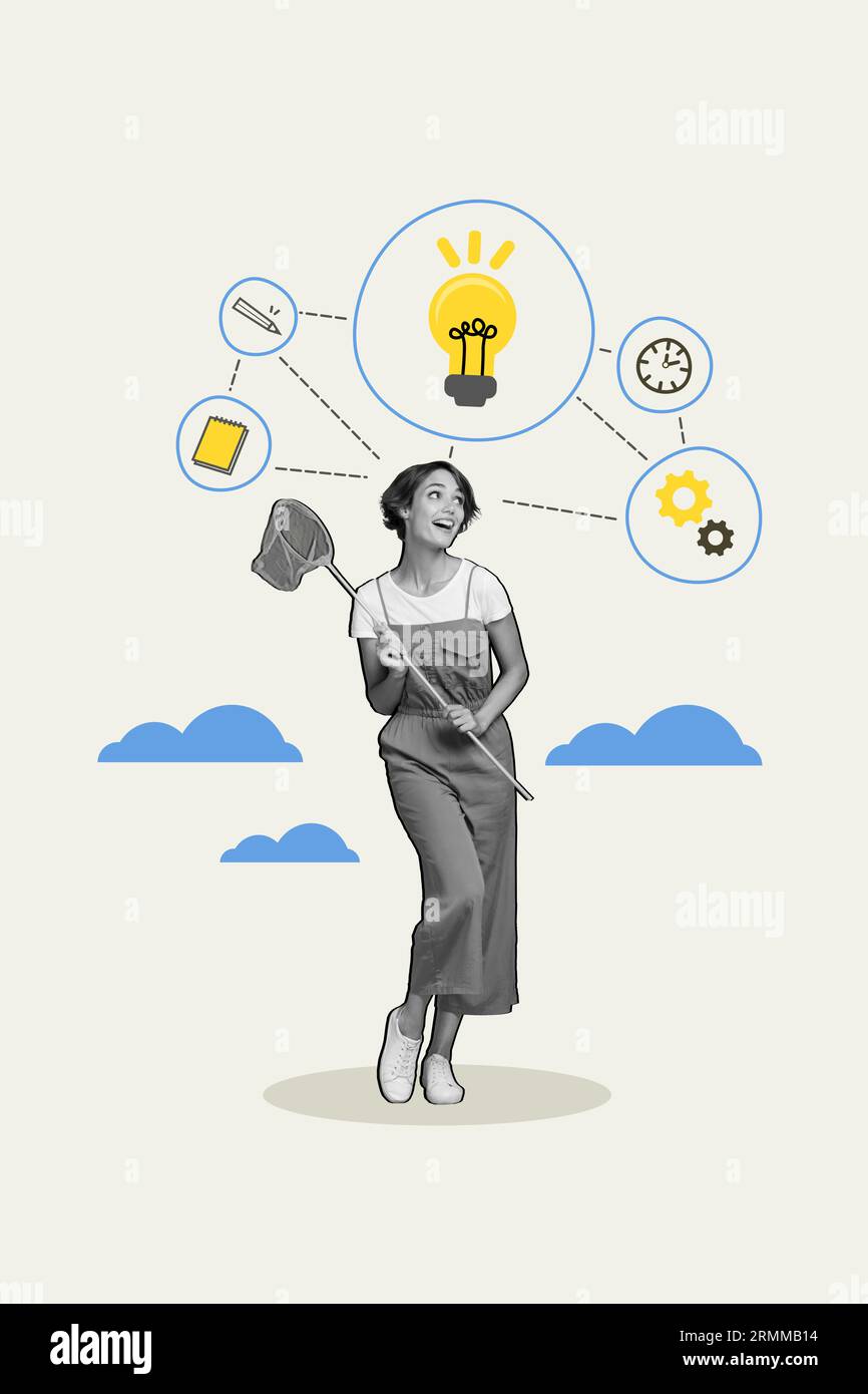 Collage sketch image of happy smiling girl have fun relax rest enjoy ...