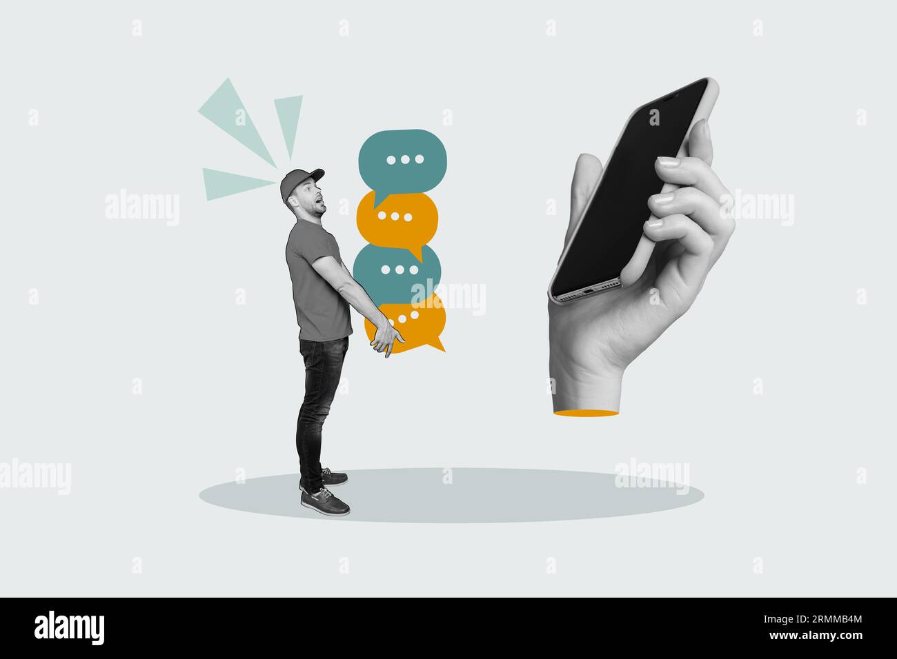 Picture 3d collage template sketch of funny guy courier postman deliver ...