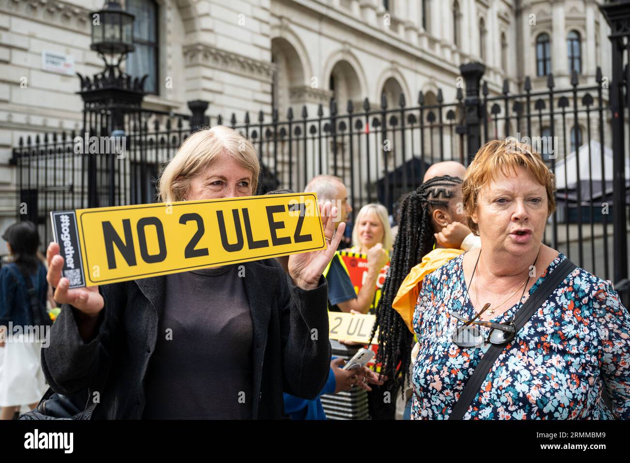 London, UK. 29 August 2023. People at a Stop ULEZ protest outside ...