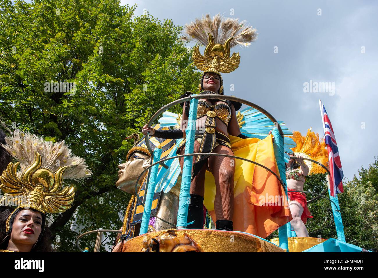 A female dancer seen standing on the top of the trailer during the ...