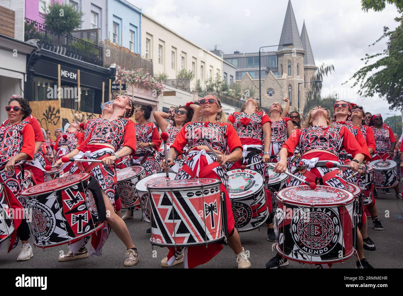 Samba drummers are performing during the parade on the Notting Hill ...