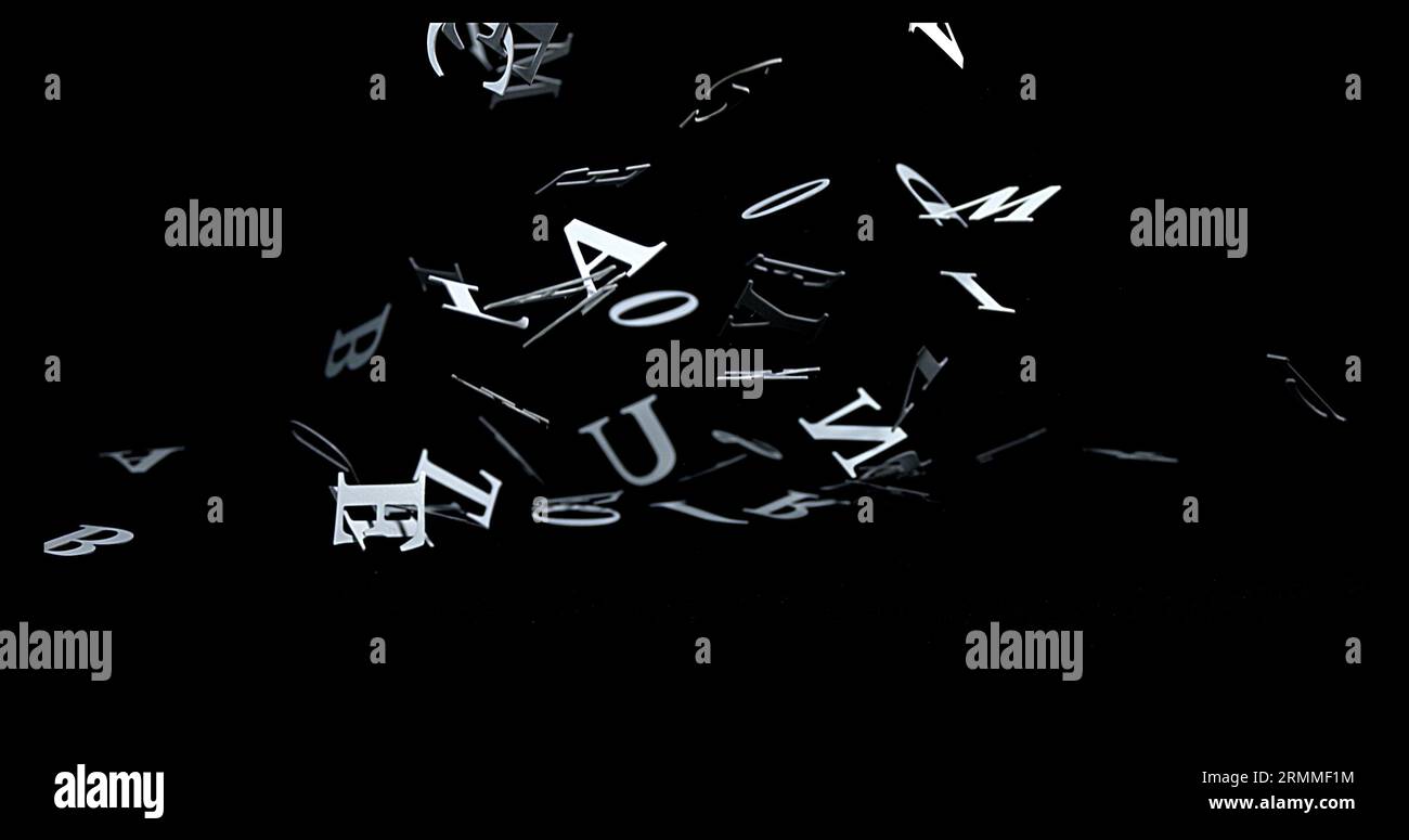Letters falling against Black Background Stock Photo - Alamy