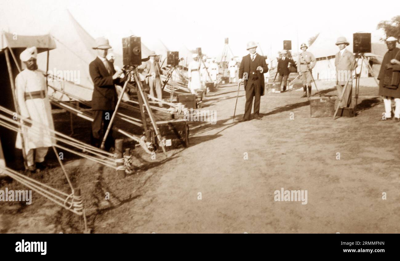 Charles Urban and camera crew at the Delhi Durbar India in 1911 showing ...