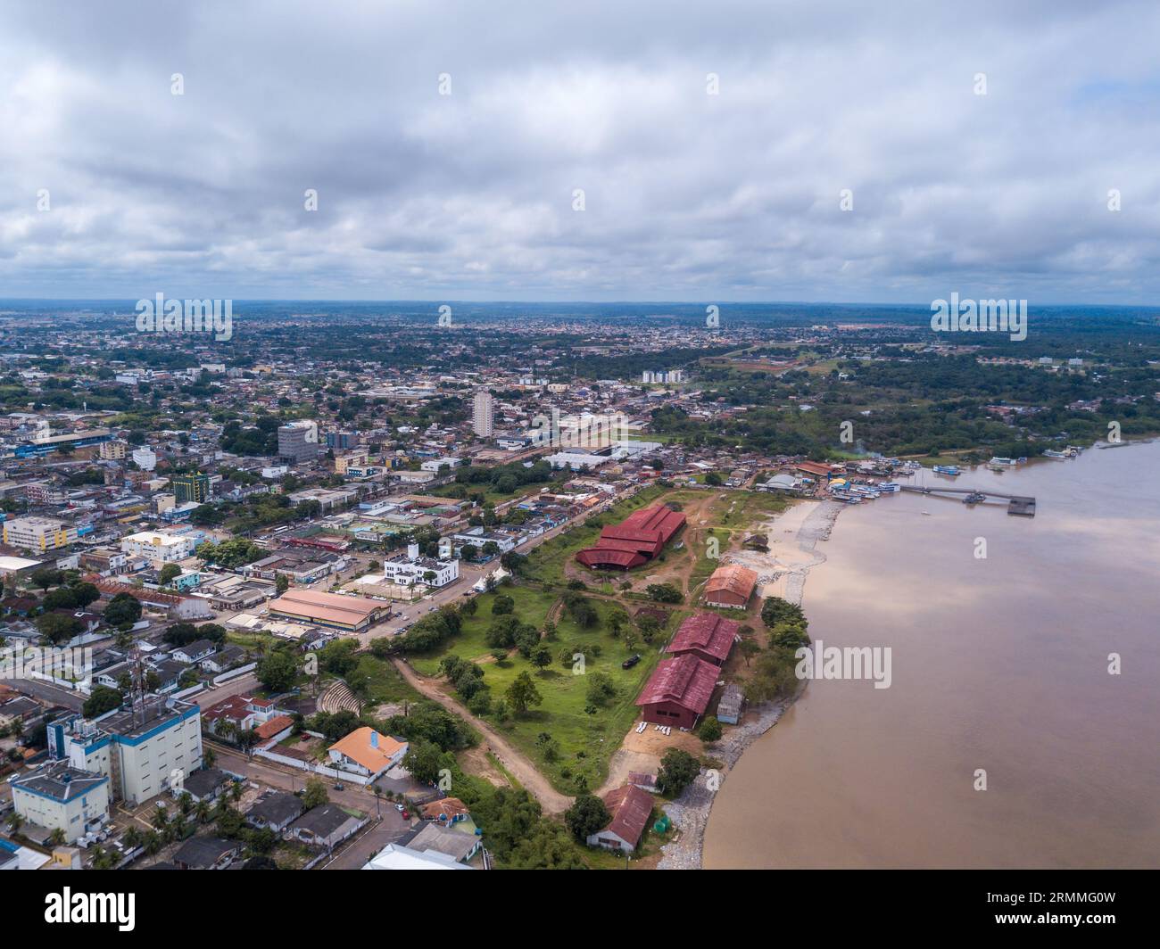 Beautiful aerial drone view of Madeira river, Porto Velho cityscape ...