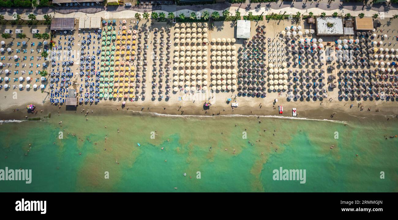 Golem, Durres, Albania - 22 august 2023: Aerial view to sandy beach ...