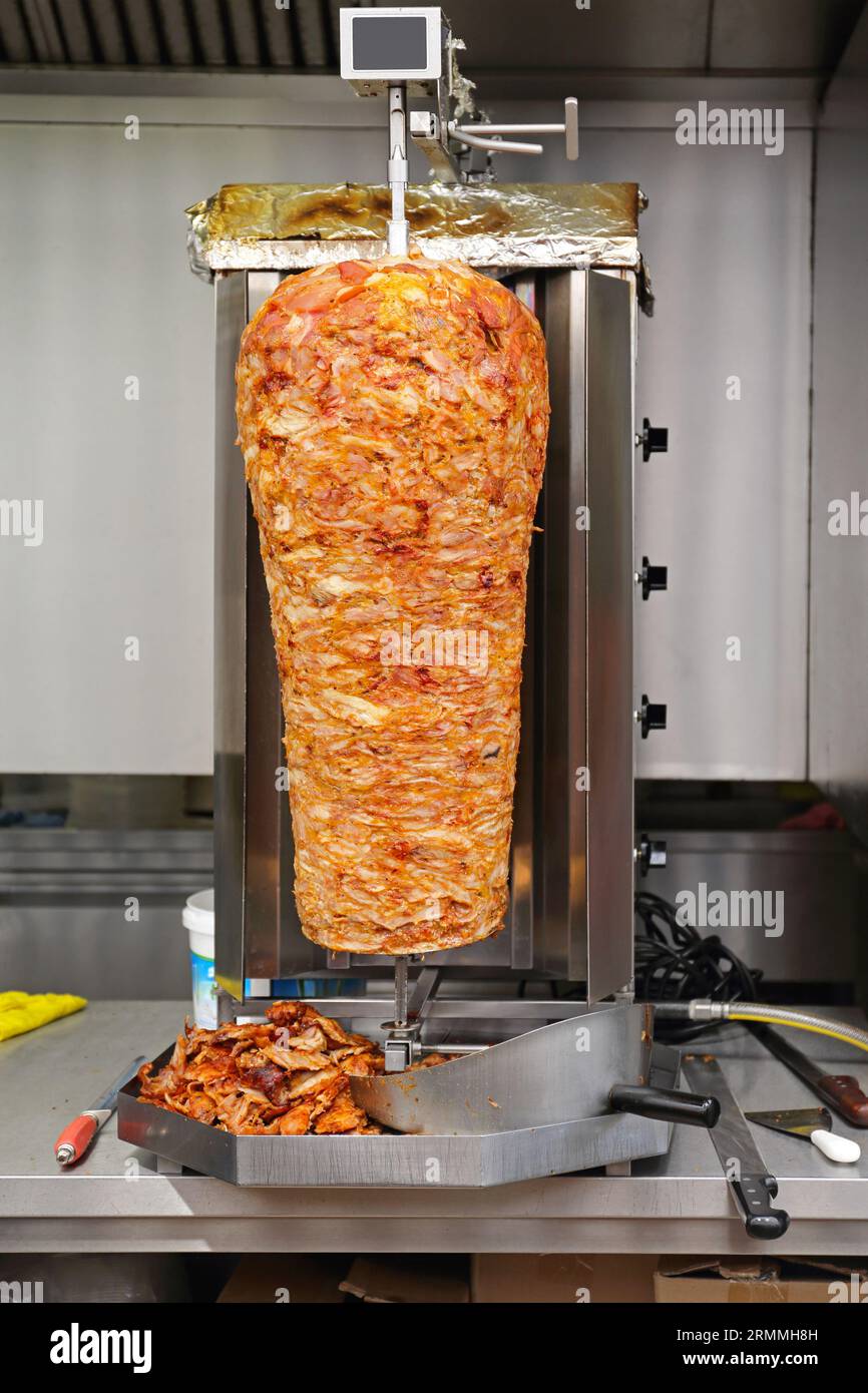 Doner Kebab Meat at Vertical Grill Rotisserie Fast Food Restaurant ...