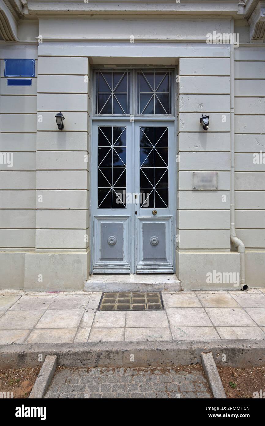 Big Double Door Building Entrance With Glass in Athens Stock Photo - Alamy