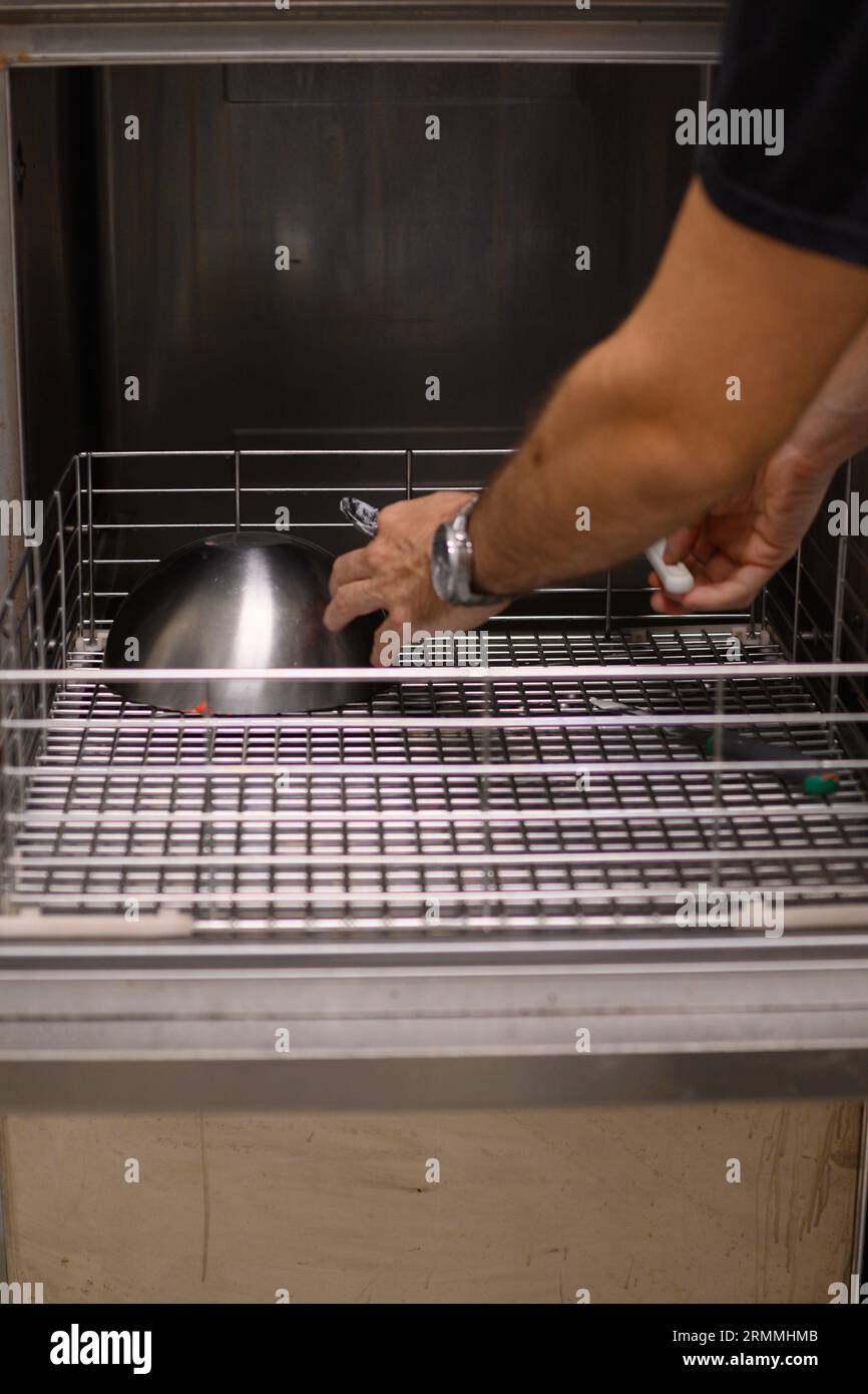 staff cleaning professional cook appliances and ware in professional ...