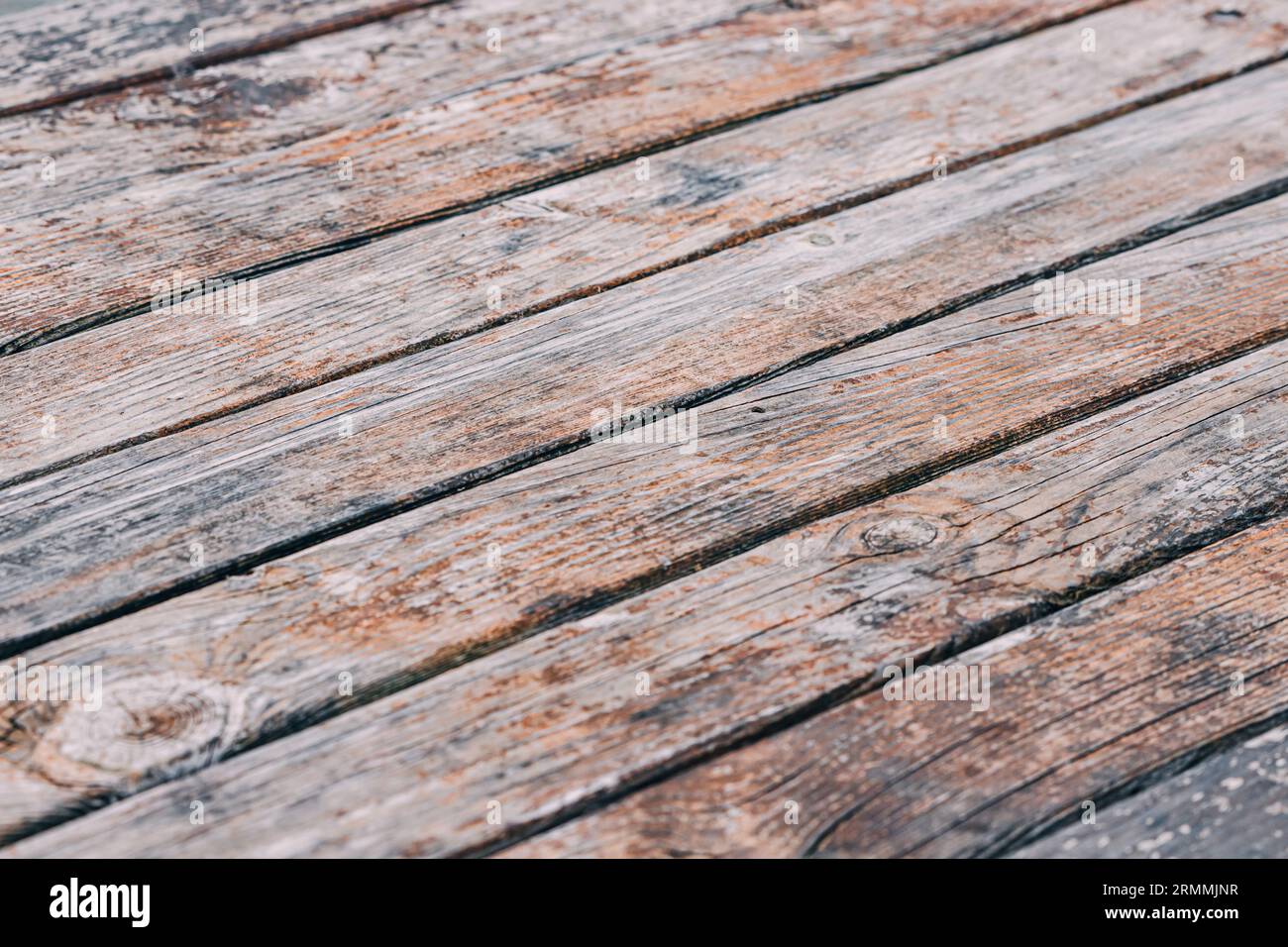 Aged timber planks, weathered and textured, create a rustic wood floor ...