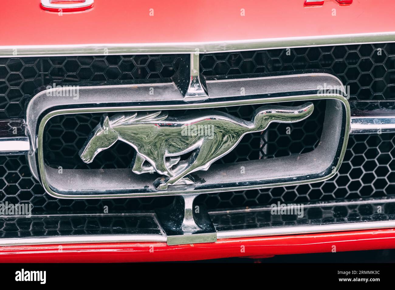 01 July 2023, Antalya, Turkey: Iconic Emblem: The vintage Mustang logo ...