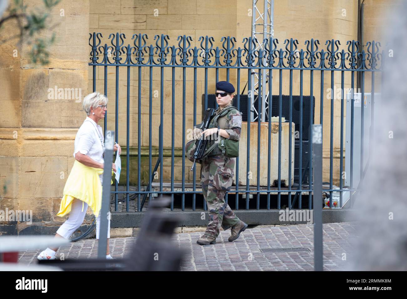 Anti Terrorism Operation Sentinelle patrolling street in Metz, France ...
