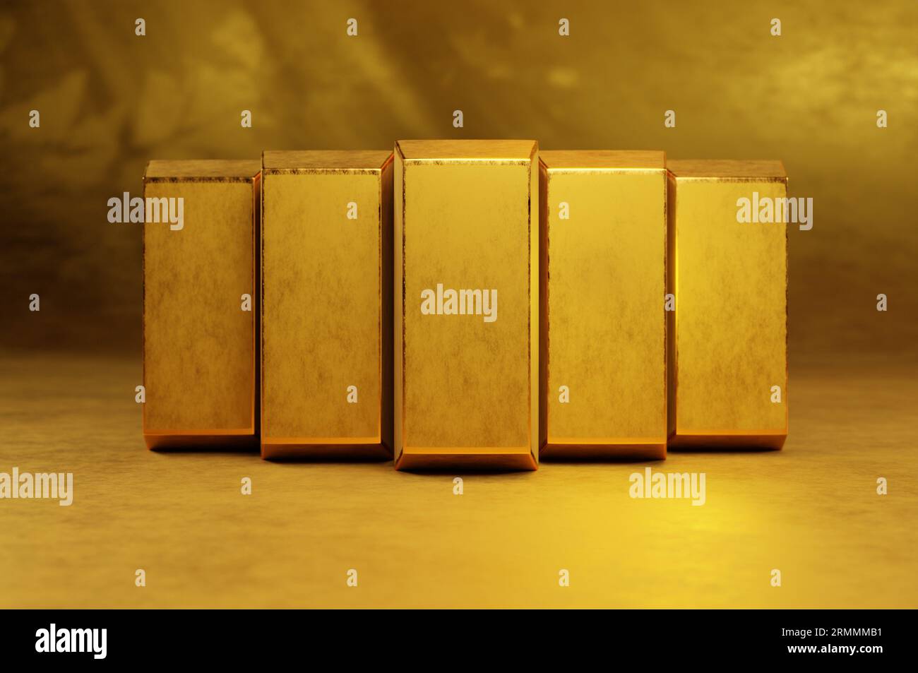 3D Illustration, Stack of shiny gold bars on yellow background Stock Photo - Alamy