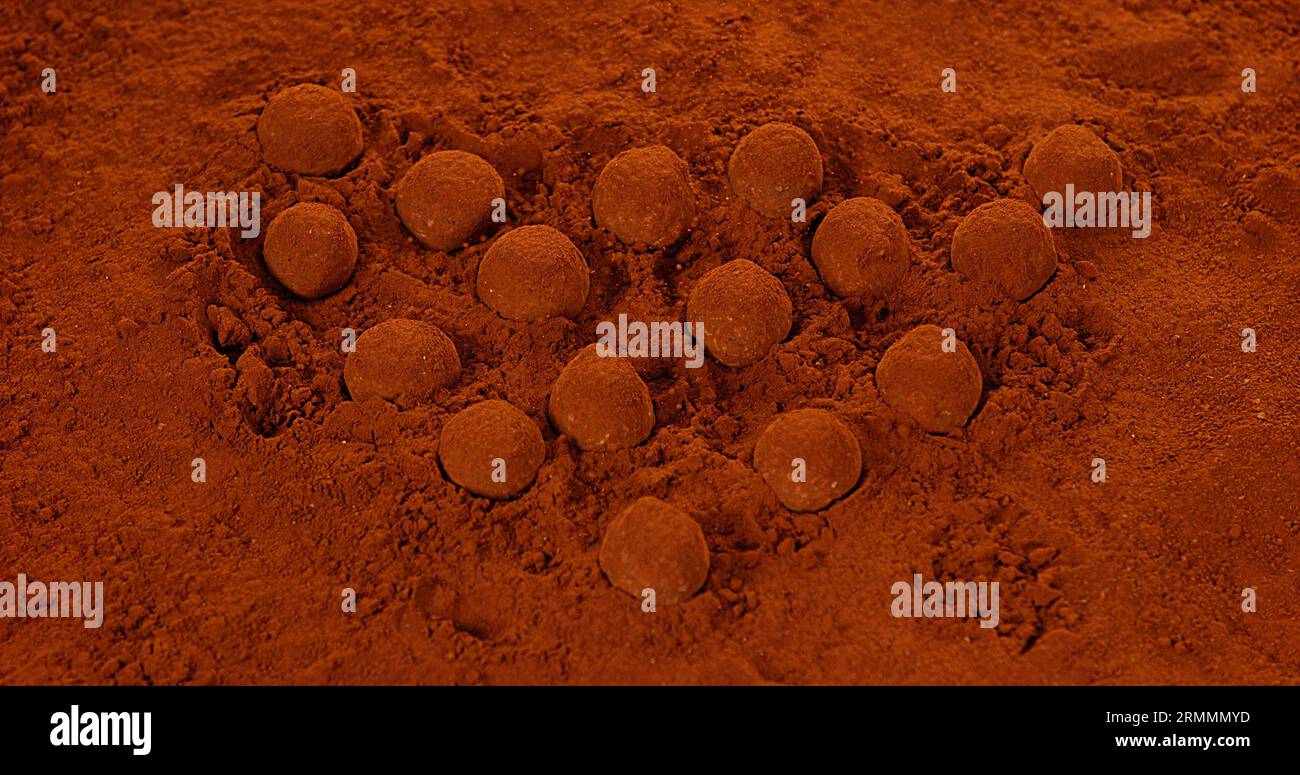 Chocolate Powder falling on Chocolate Truffles Stock Photo - Alamy