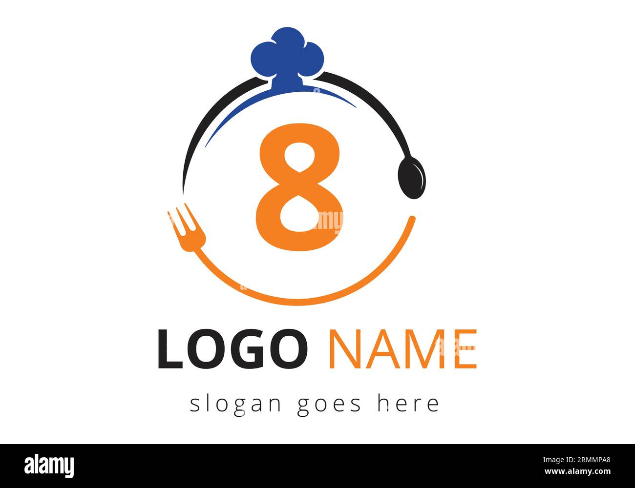 Letter 8 Logo With Chef Hat, Spoon And Fork For Restaurant Logo. Modern ...