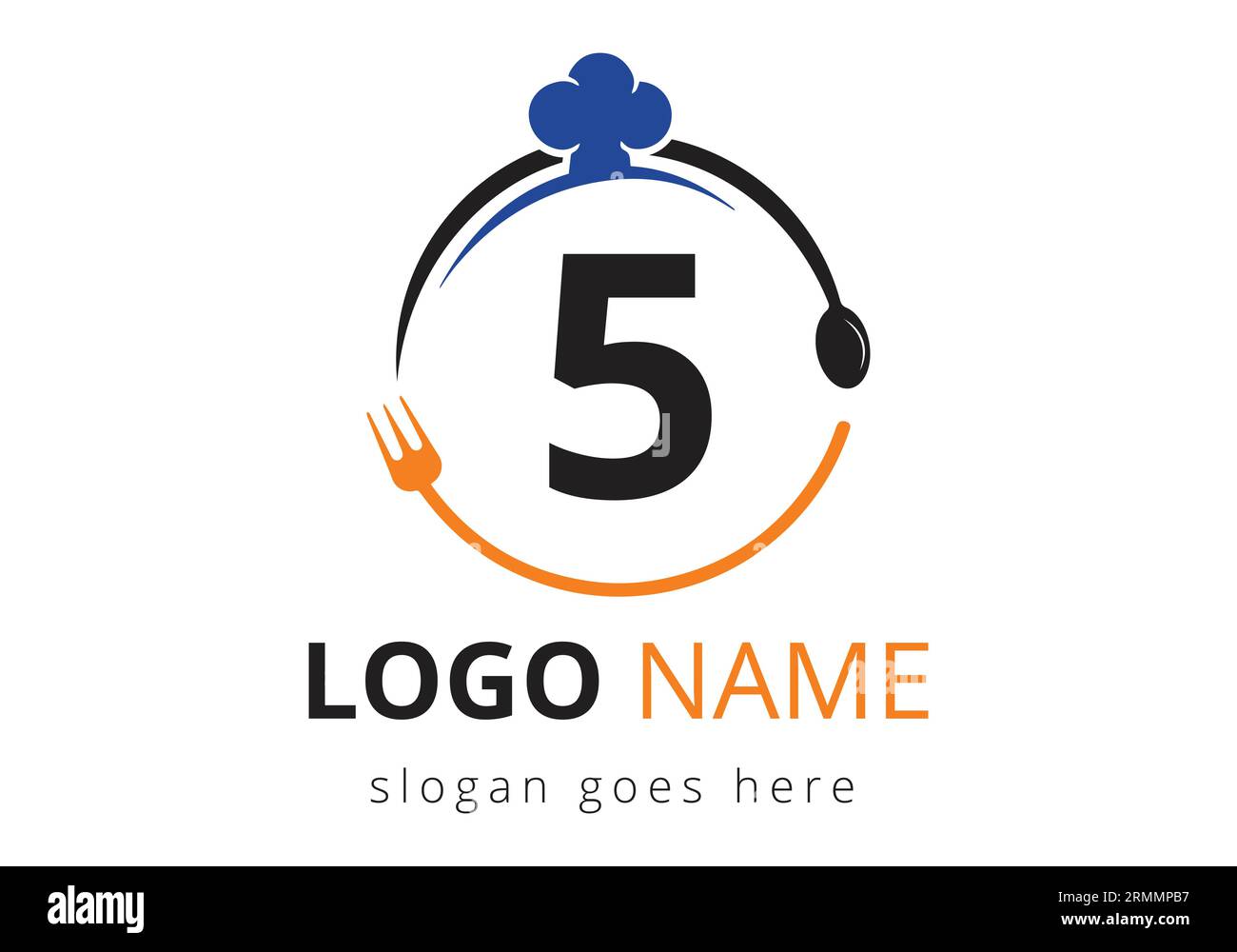 Letter 5 Logo With Chef Hat, Spoon And Fork For Restaurant Logo. Modern ...