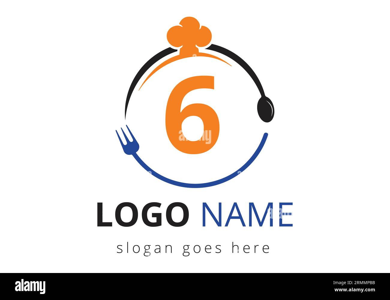 Letter 6 Logo With Chef Hat, Spoon And Fork For Restaurant Logo. Modern ...