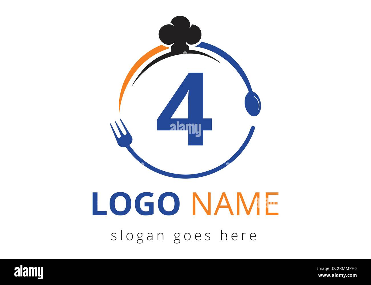 Letter 4 Logo With Chef Hat, Spoon And Fork For Restaurant Logo. Modern ...