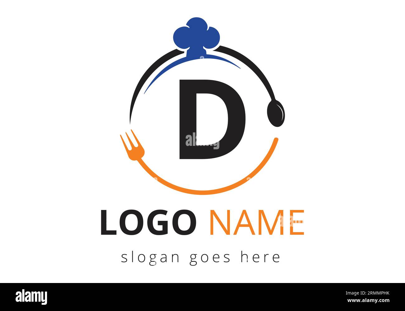Letter D Logo With Chef Hat, Spoon And Fork For Restaurant Logo. Modern ...