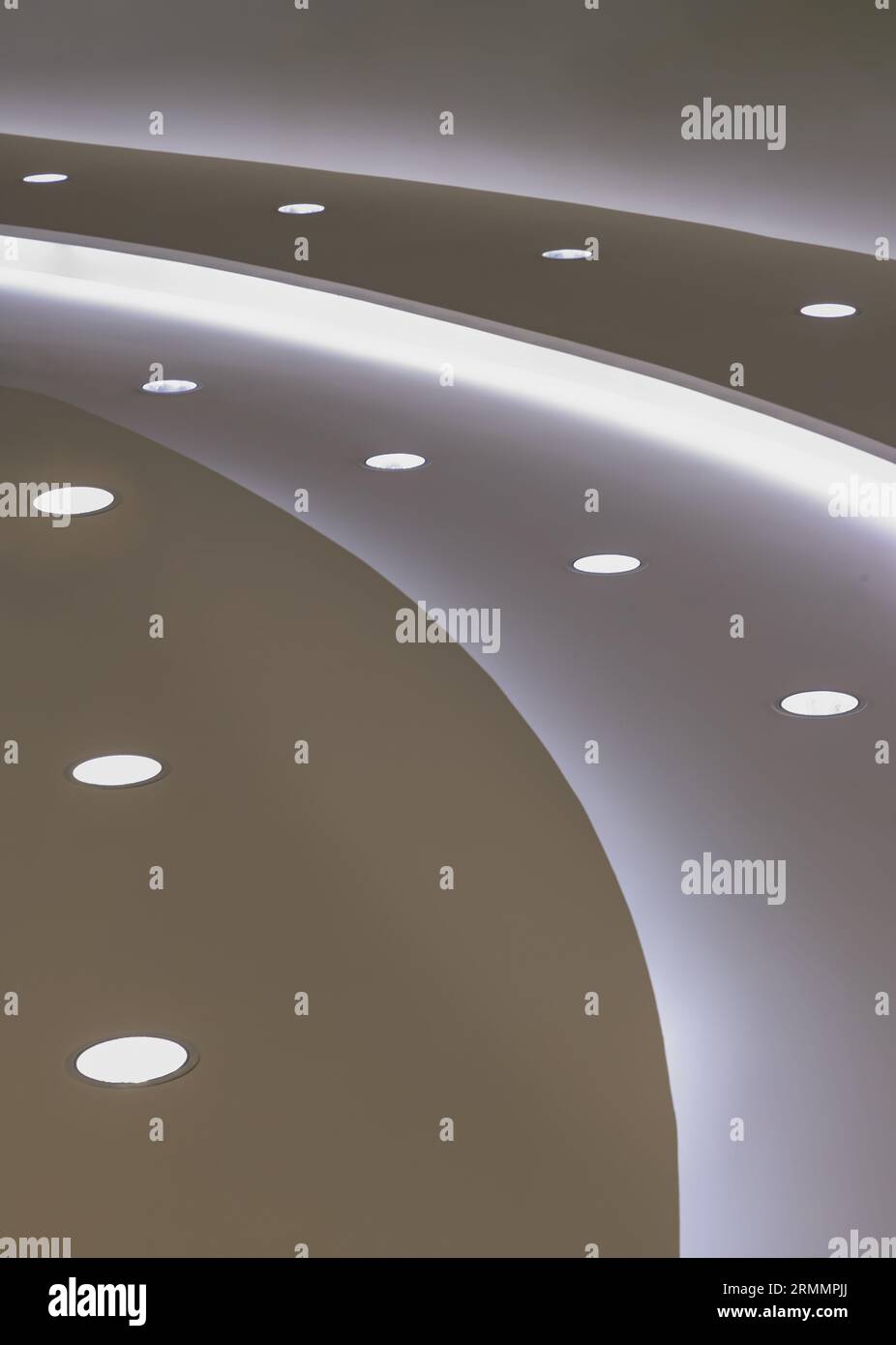 Gypsum curved ceiling with LED ceiling lights. Circle ceiling cove ...