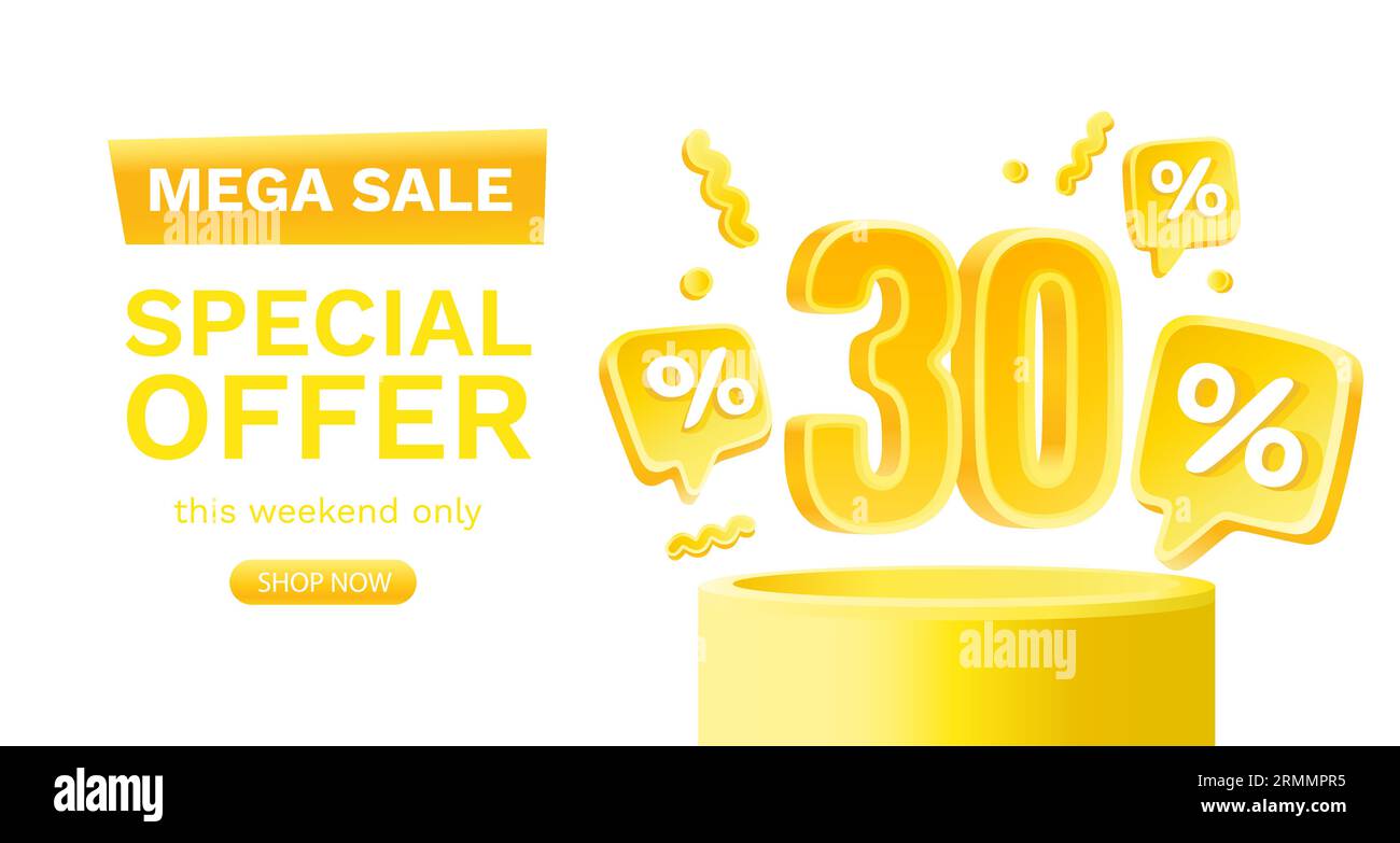 Mega sale special offer, 30 off sale banner. Sign board promotion ...