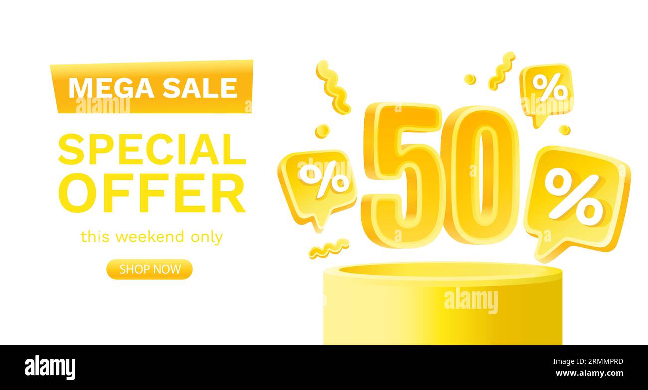 Mega sale special offer, 50 off sale banner. Sign board promotion ...