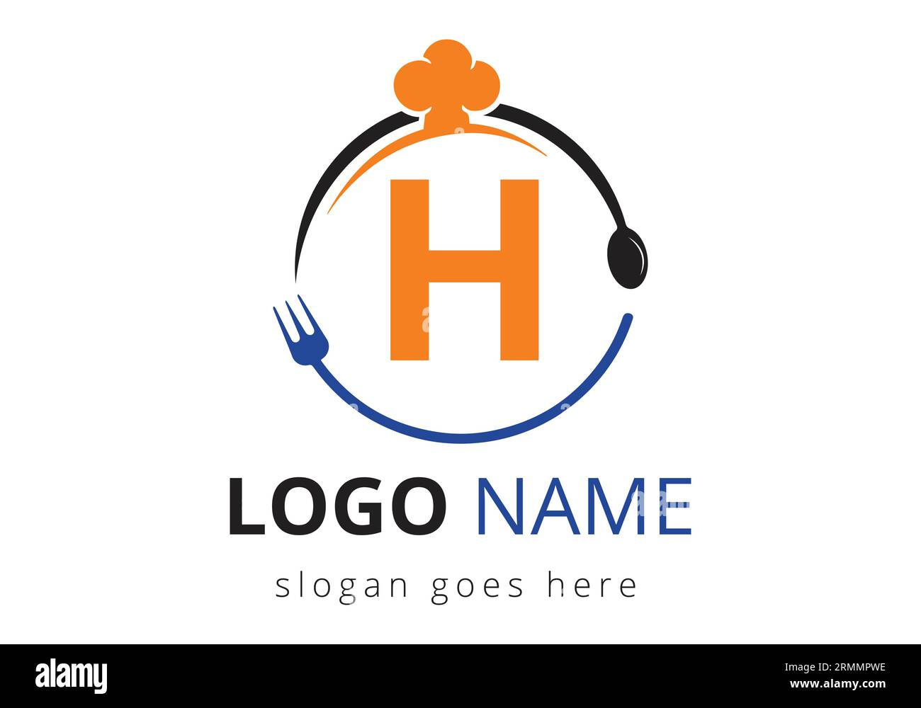 Letter H Logo With Chef Hat, Spoon And Fork For Restaurant Logo. Modern ...