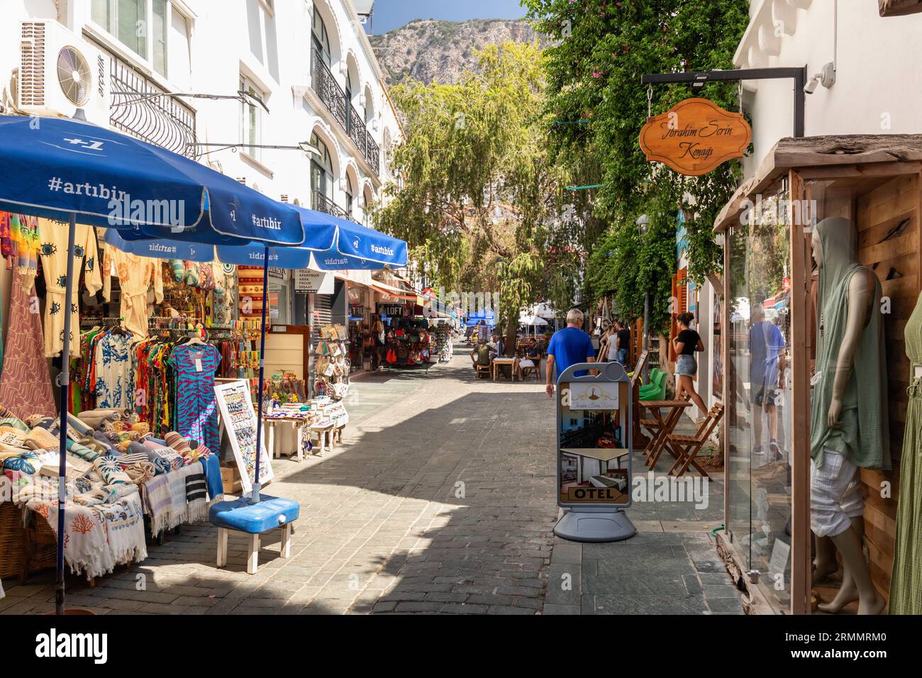 Picturesque street in Kas old town. Kas is a Turkish seaside town in ...
