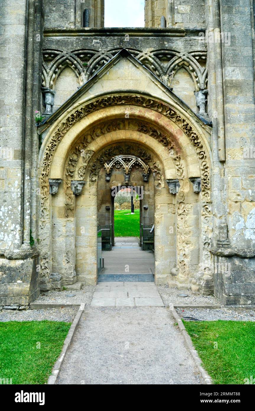 Glastonbury Abbey - Ornate doorway - stone carvings around the north ...