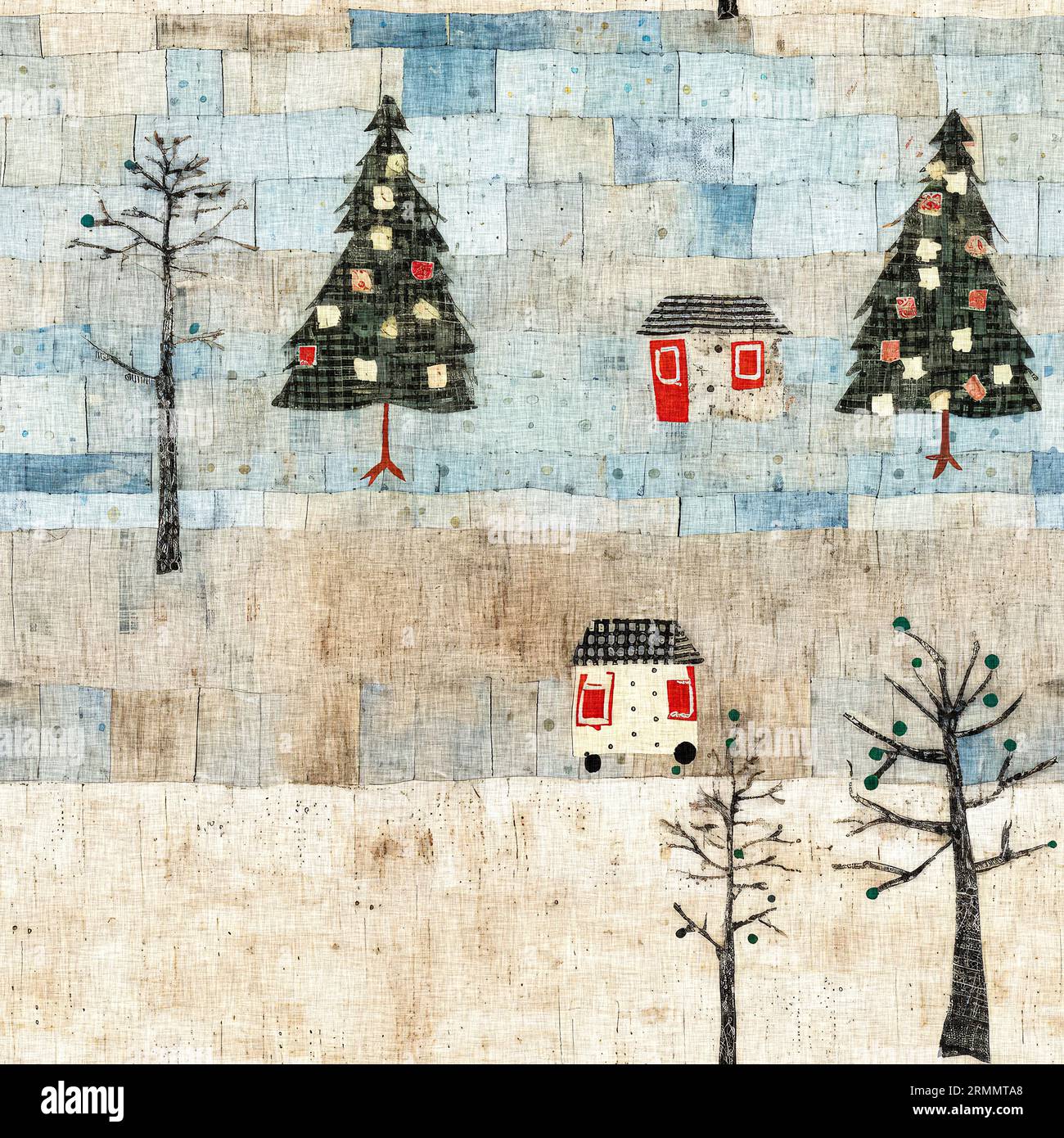 Rustic country christmas cottage with primitive hand sewing fabric ...