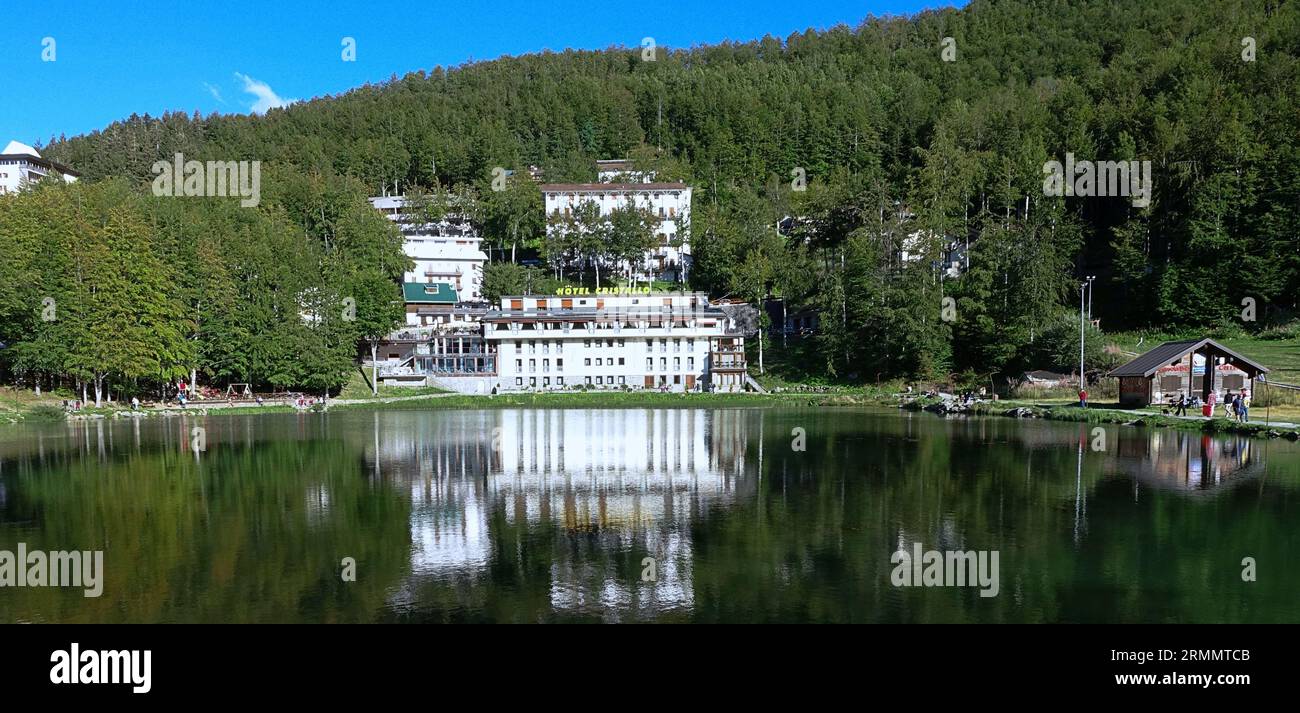 Panoramic view over the lake in Cerreto Laghi, near the Cerreto Pass in ...