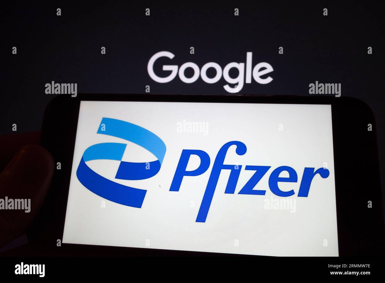 New York, New York, USA. 29th Aug, 2023. Pfizer ($PFE) logo in front of ...