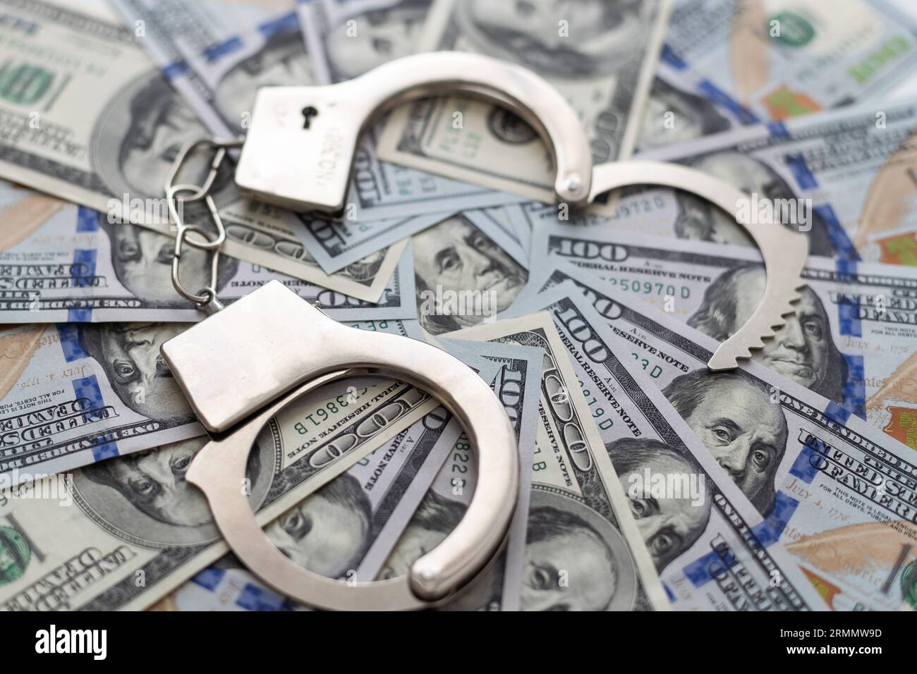 Handcuffs on money background, business security concept Stock Photo ...