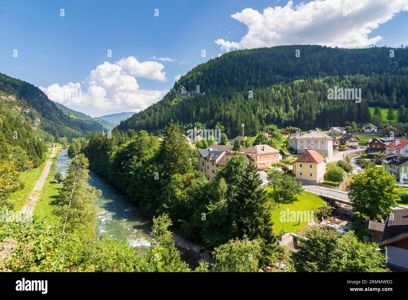 Ramingstein: village Ramingstein, Finstergrün Castle, river Mur in ...