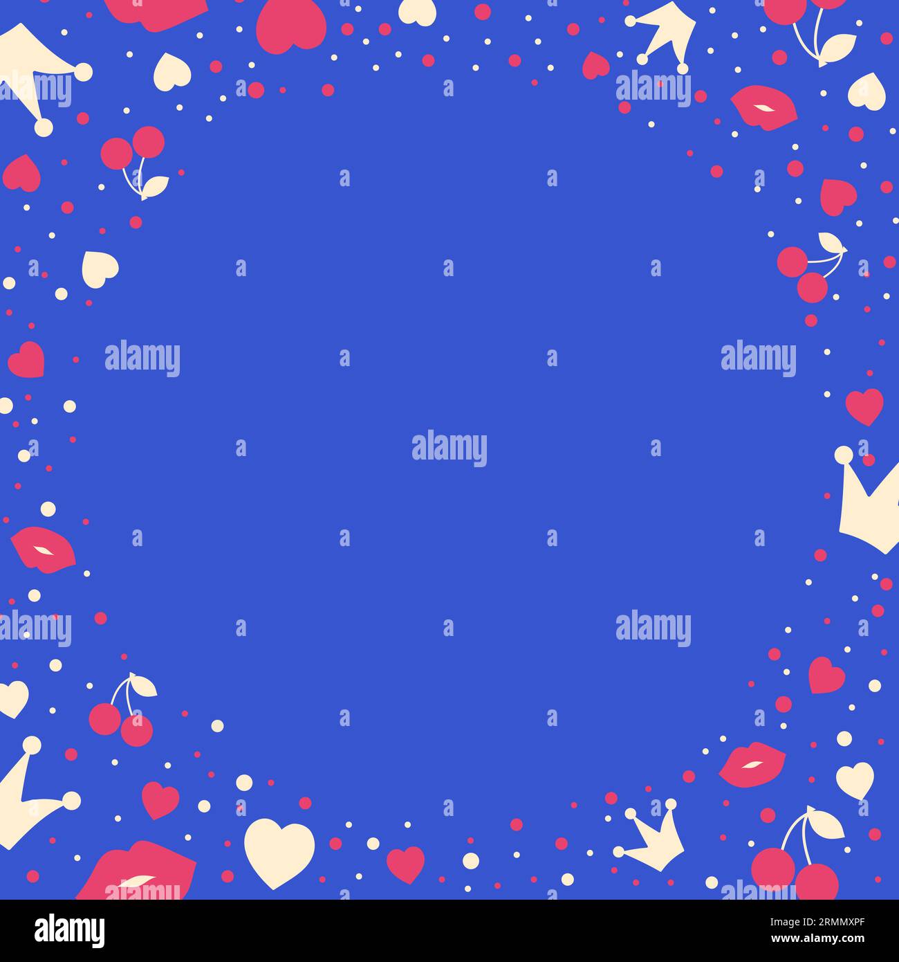 Template Frame With Hearts Crowns Lips Cherry Stock Vector Image And Art Alamy