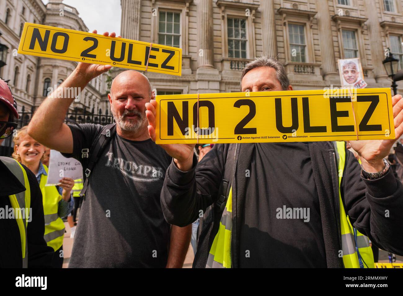 Westminster London UK. 29 August 2023 .Protesters with signs "No to ...