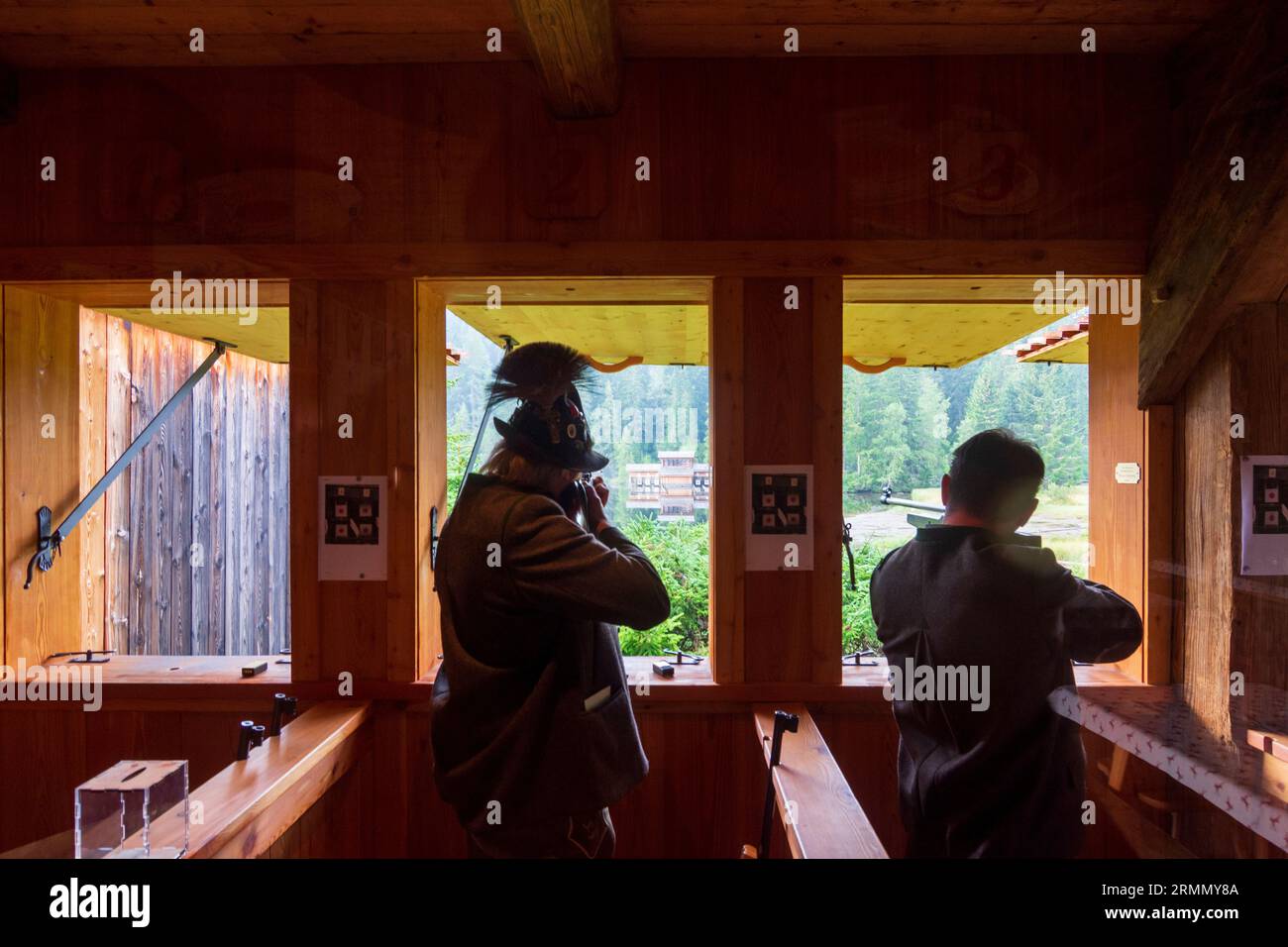 Tamsweg: lake Prebersee, shooter in shooting range hut for shooters at ...