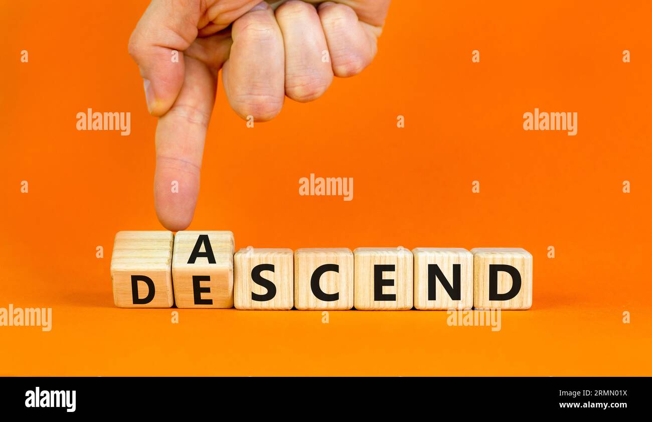 Ascend or descend symbol. Concept words Ascend and Descend on wooden ...