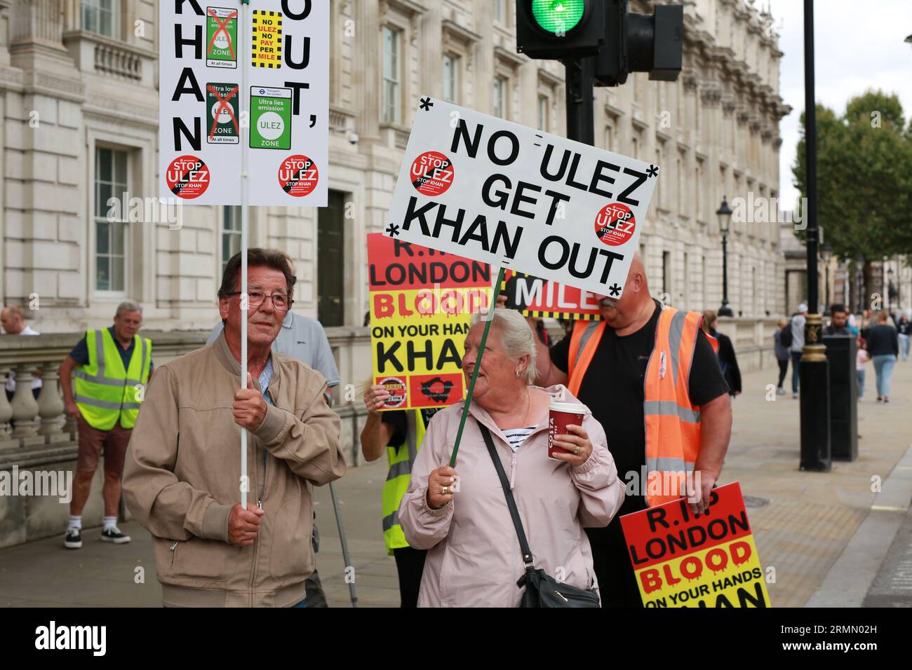 London, UK. 29 August 2023. Anti-ULEZ protest outside Downing Street in ...