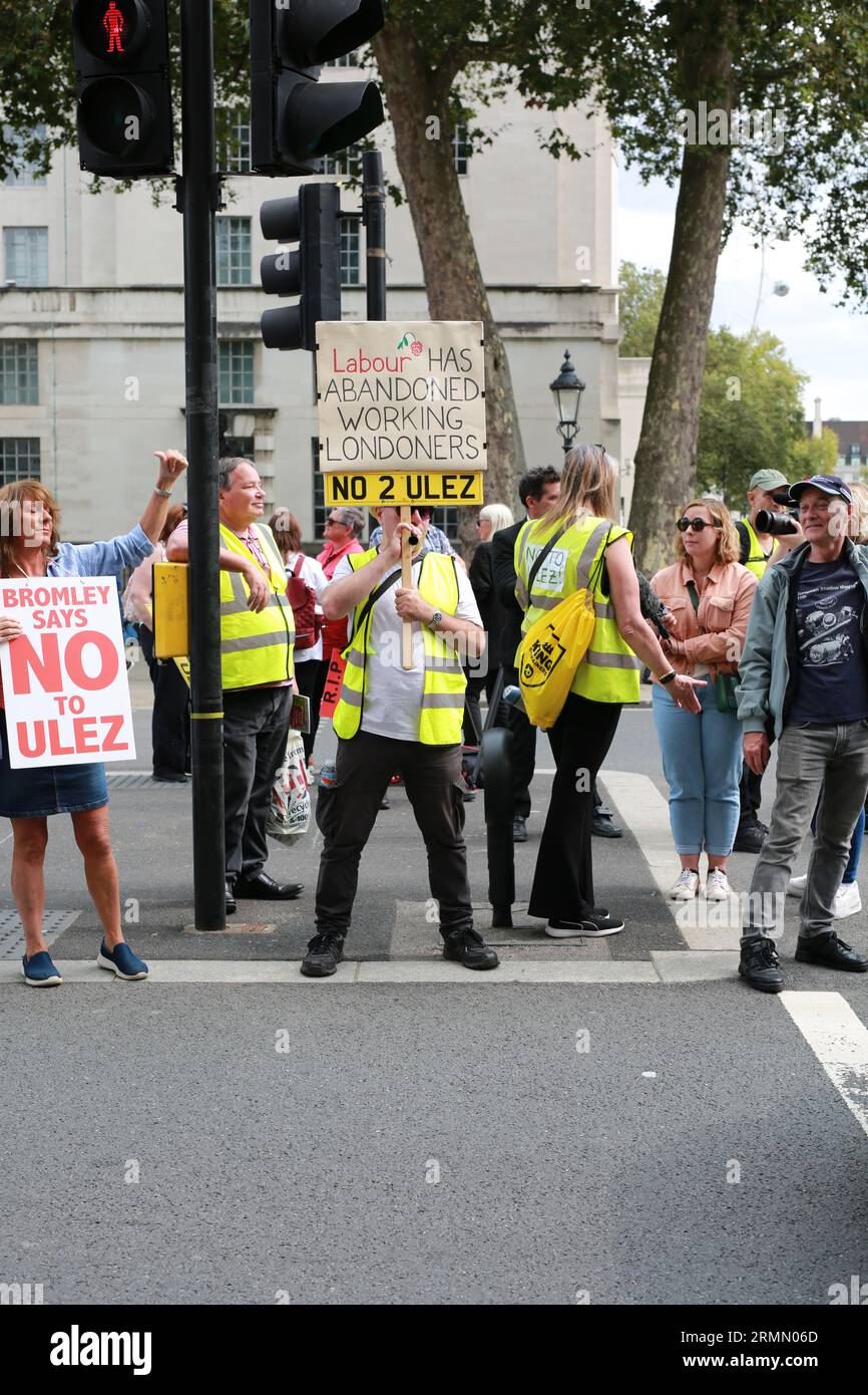 London, UK. 29 August 2023. Anti-ULEZ protest outside Downing Street in ...