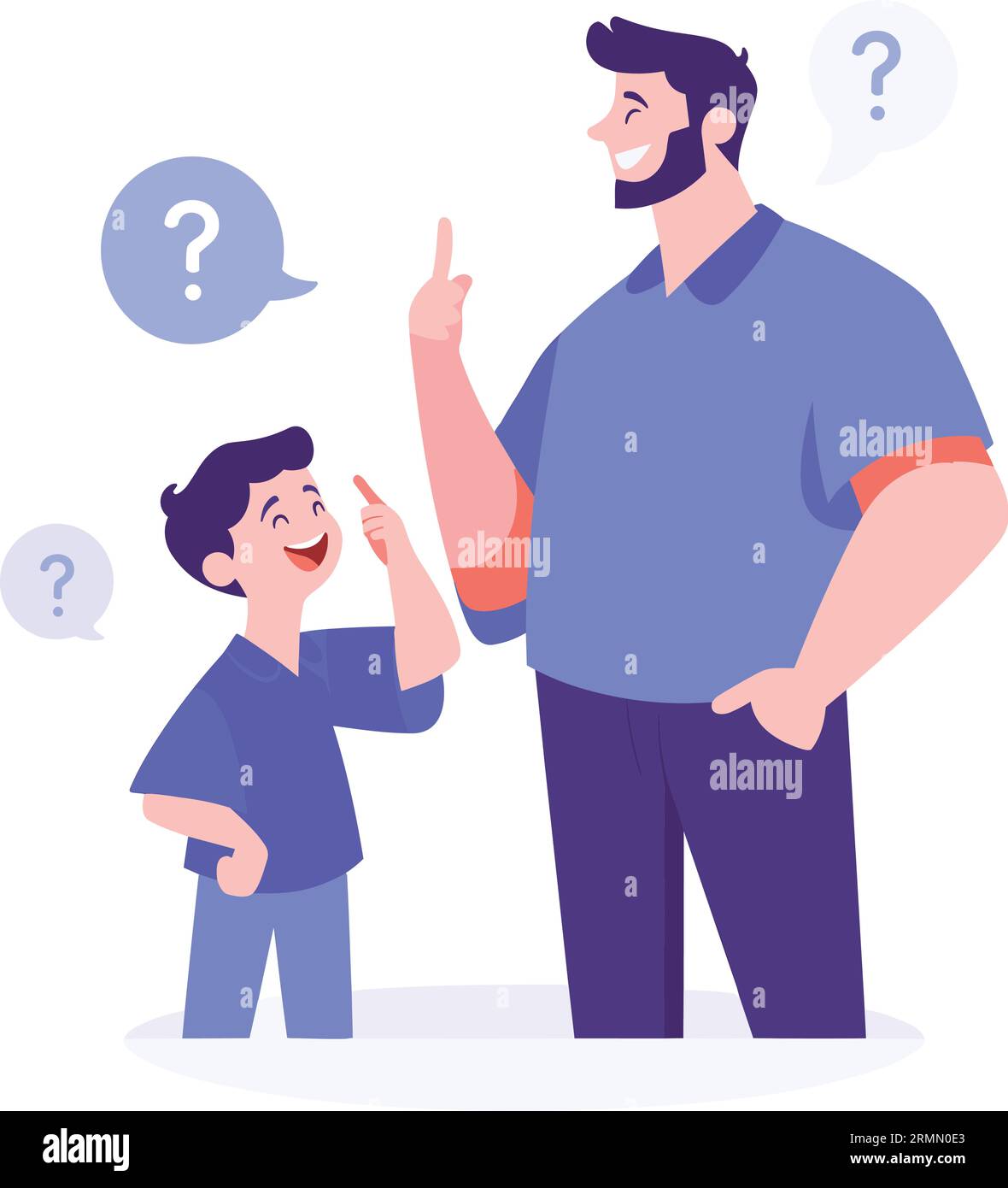 Hand Drawn father and child talking happily in flat style isolated on ...