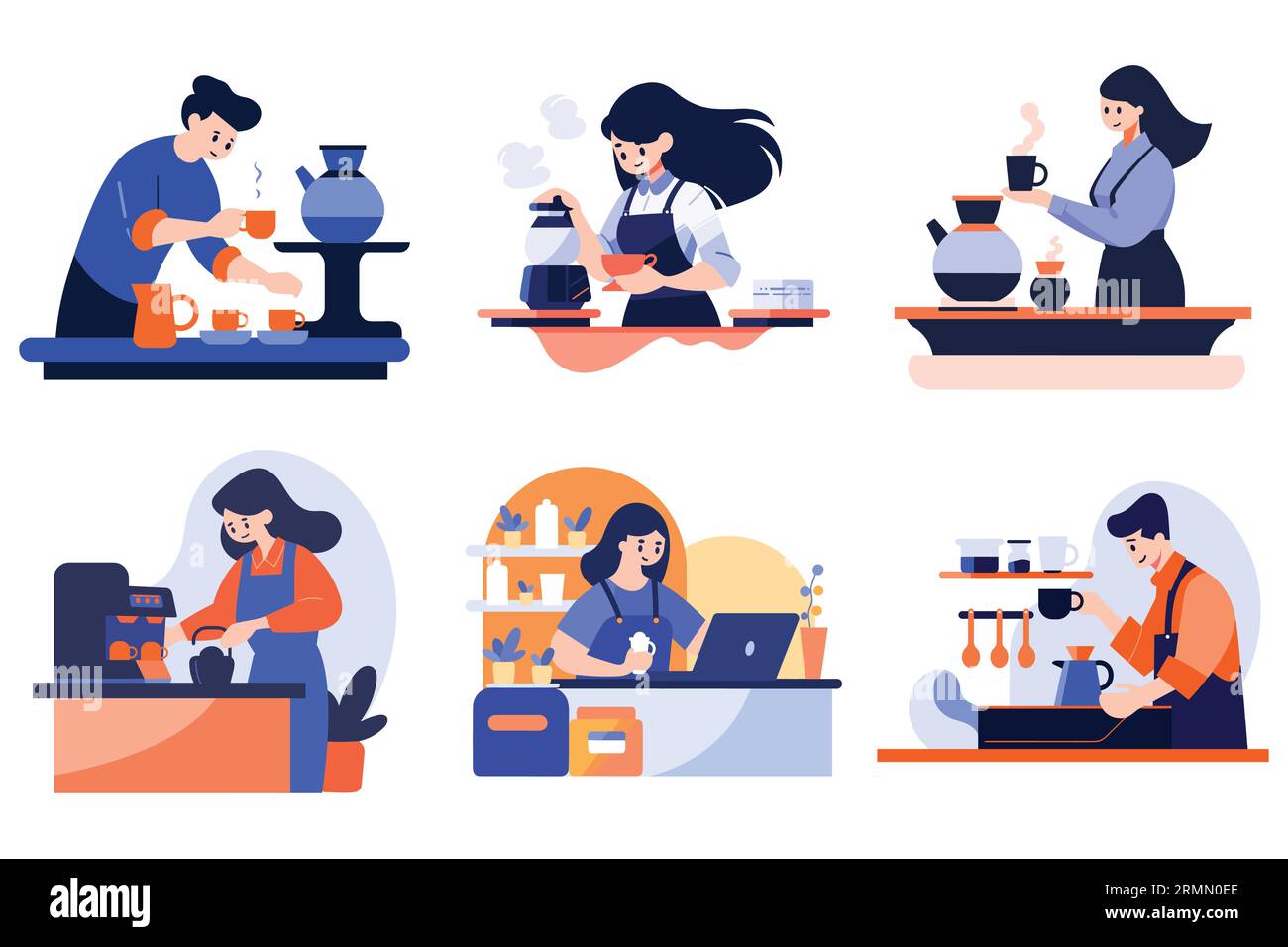 Hand Drawn Barista making coffee happily in flat style isolated on ...