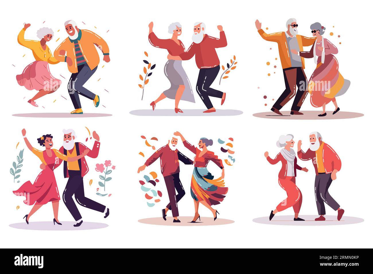 Hand Drawn elderly person dancing happily in flat style isolated on ...