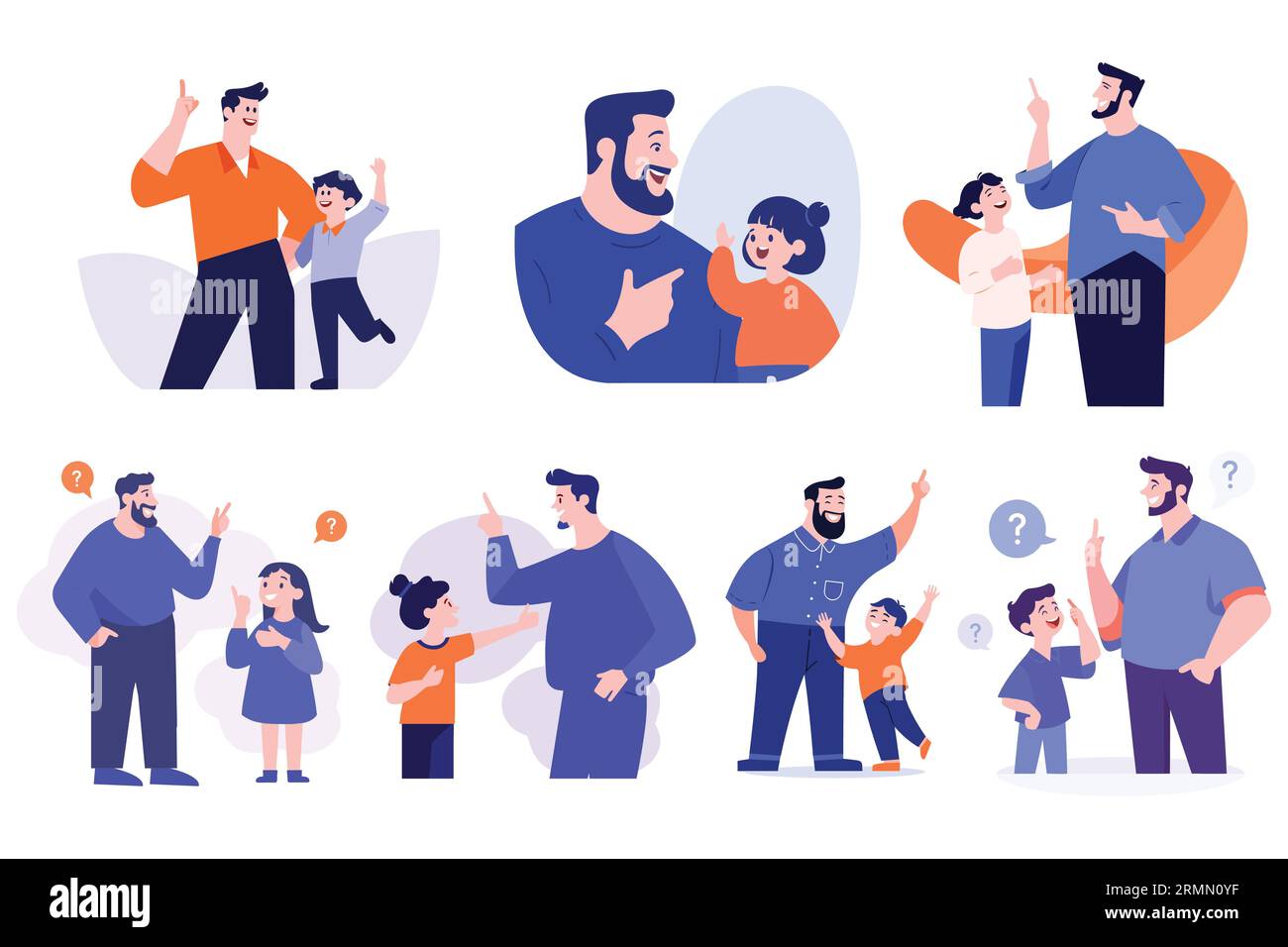 Hand Drawn father and child talking happily in flat style isolated on ...