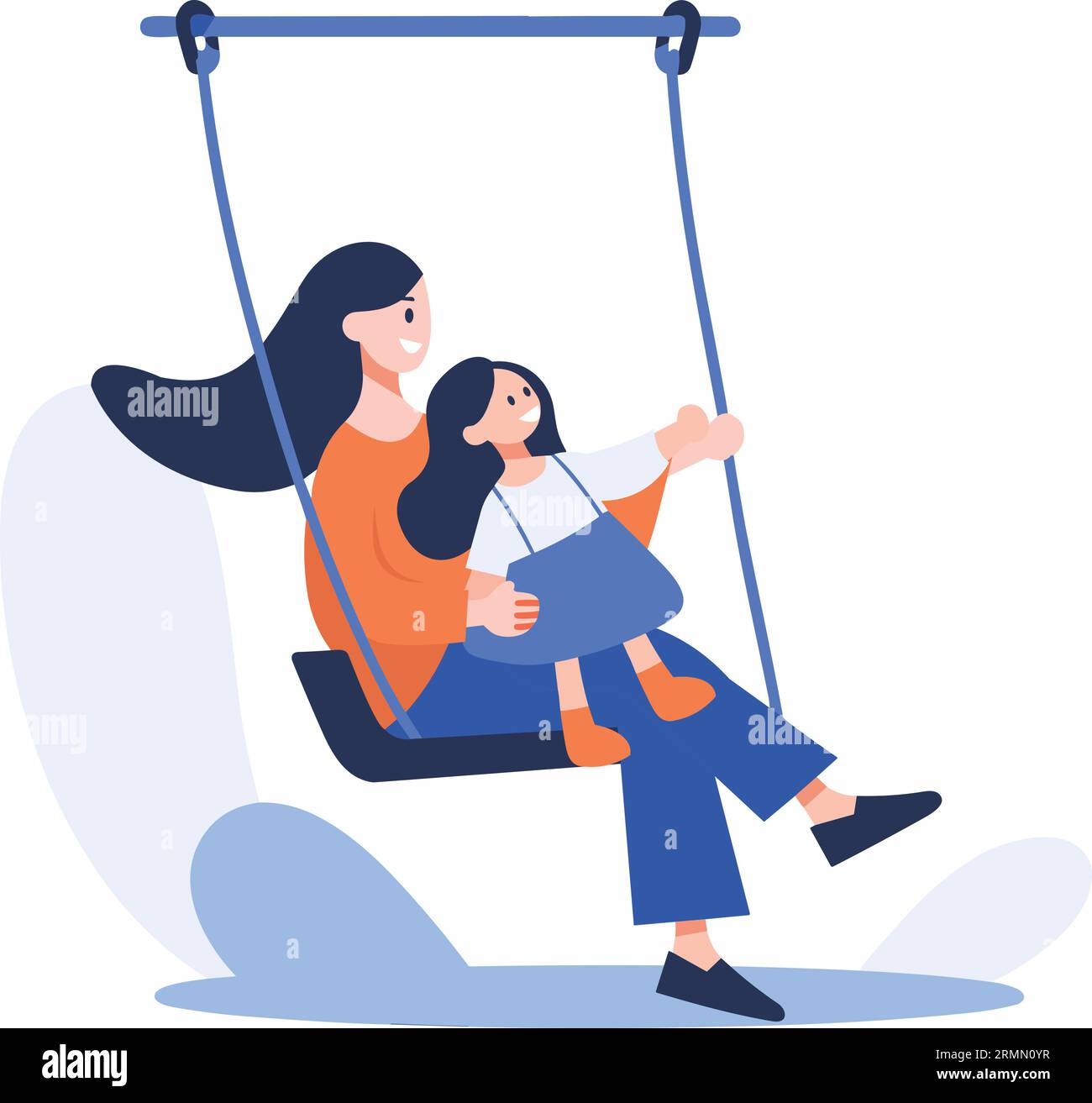 Hand Drawn mother playing on swings with child in flat style isolated ...