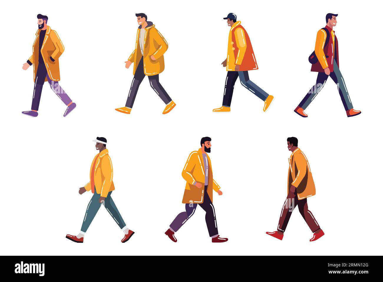 Hand Drawn man walking happily in flat style isolated on background ...