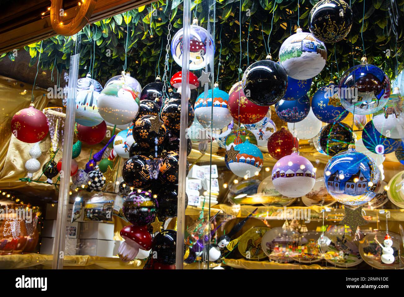 Christmas baubles and decorations at the Christmas market in Sibiu ...