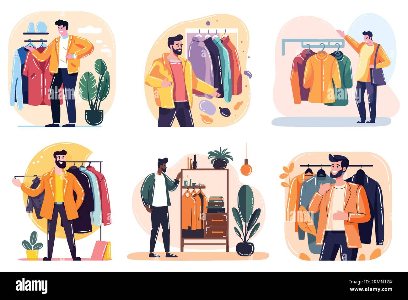 Hand Drawn Happy man with clothing store in flat style isolated on ...